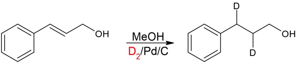 Monitoring the deuteration of cinnamyl alcohol in a flow reactor with a ...